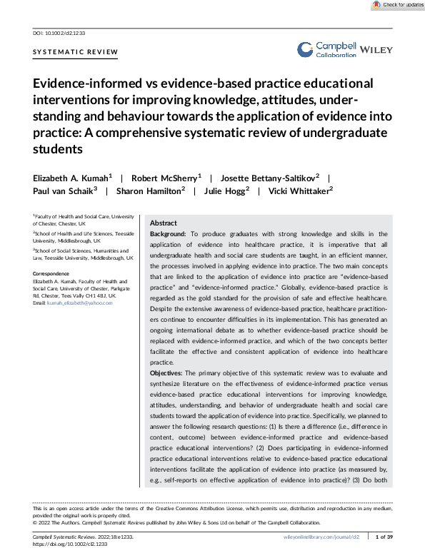 (PDF) Evidence‐informed vs evidence‐based practice educational ...