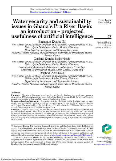 (PDF) Water security and sustainability issues in Ghana's Pra River ...