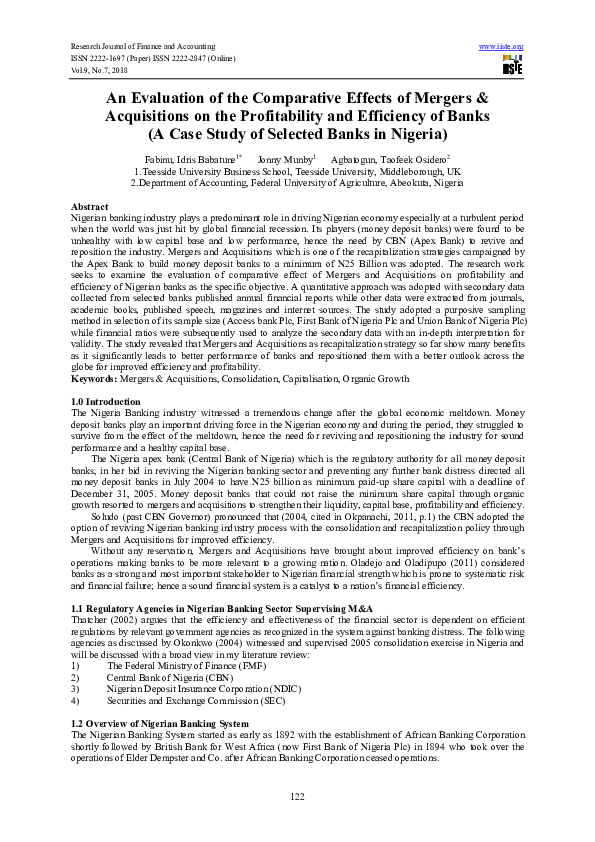 (PDF) An Evaluation of the Comparative Effects of Mergers & Acquisitions on the Profitability ...