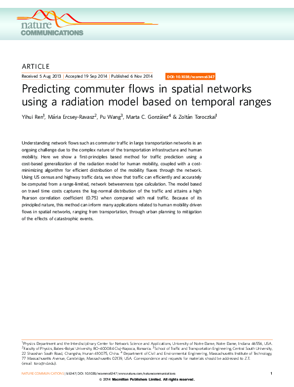 (PDF) Predicting commuter flows in spatial networks using a radiation ...