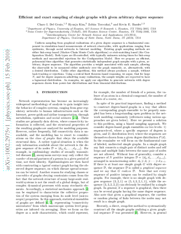 (PDF) Efficient and Exact Sampling of Simple Graphs with Given Arbitrary Degree Sequence