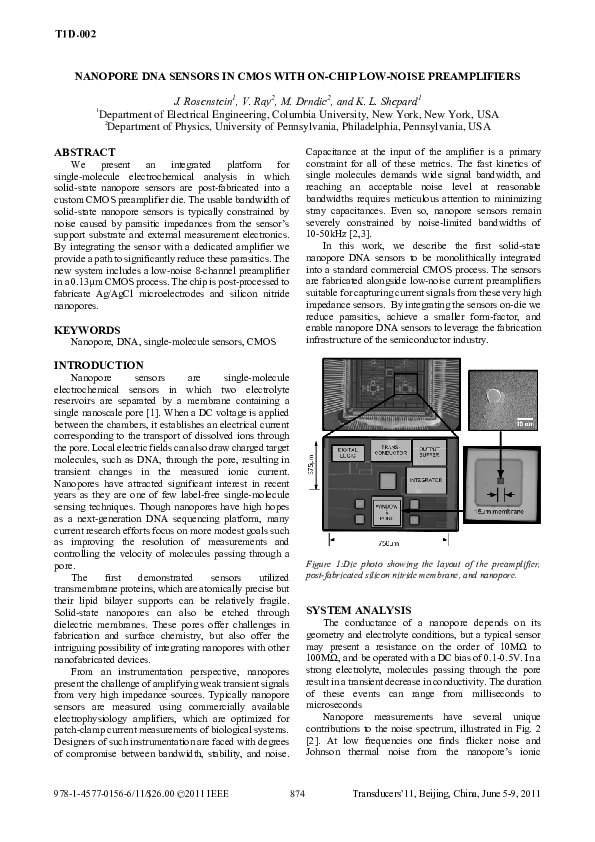 (PDF) Nanopore DNA sensors in CMOS with on-chip low-noise preamplifiers
