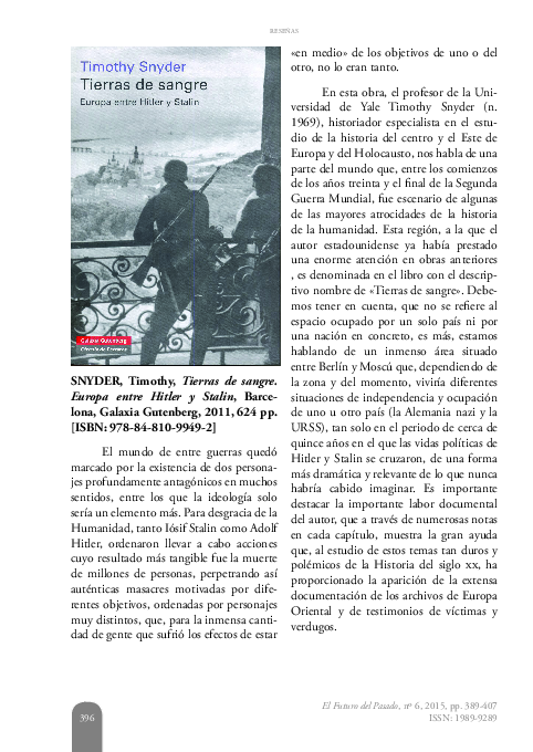 (PDF) SNYDER, Timothy, Tierras de sangre. Europa entre Hitler y Stalin ...