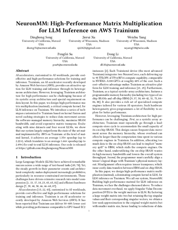 (PDF) NeuronMM: High-Performance Matrix Multiplication for LLM ...