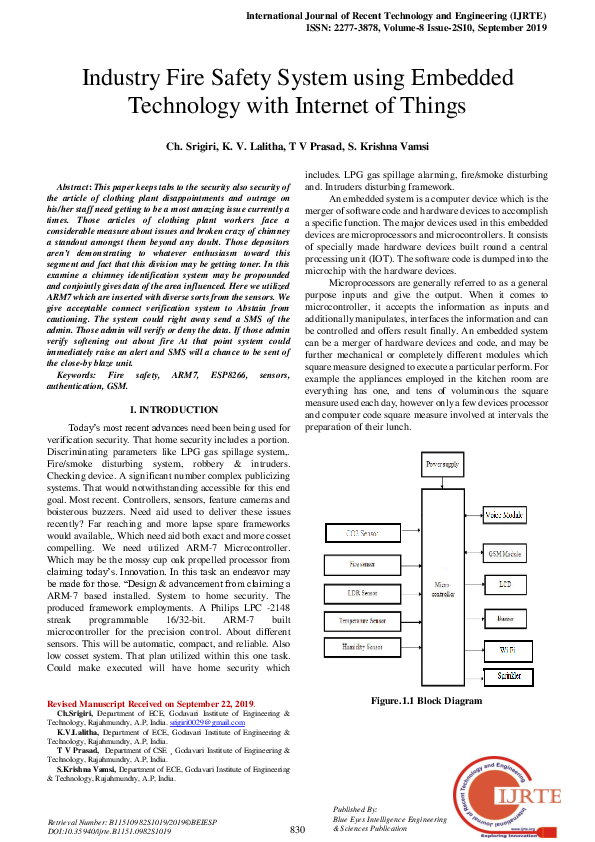 (PDF) Industry Fire Safety System using Embedded Technology with Internet of Things