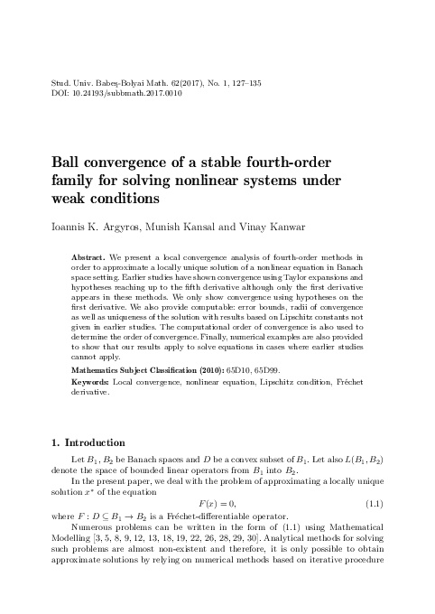 (PDF) Ball convergence of a stable fourth-order family for solving ...