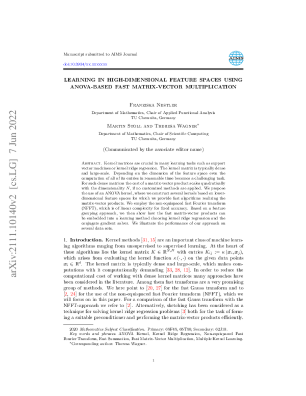 (PDF) Learning in High-Dimensional Feature Spaces Using ANOVA-Based ...