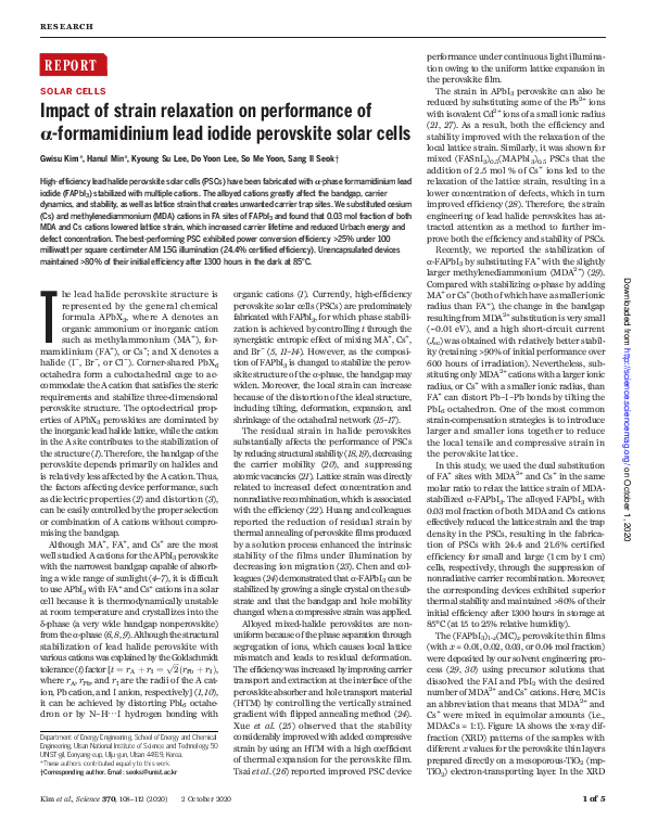 (PDF) Impact of strain relaxation on performance of a-formamidinium ...