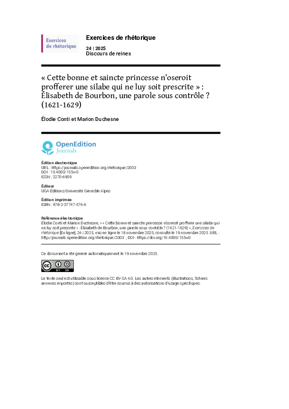 (PDF) « Cette bonne et saincte princesse n’oseroit profferer une silabe ...