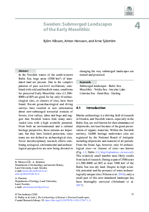 (PDF) Sweden: Submerged Landscapes of the Early Mesolithic
