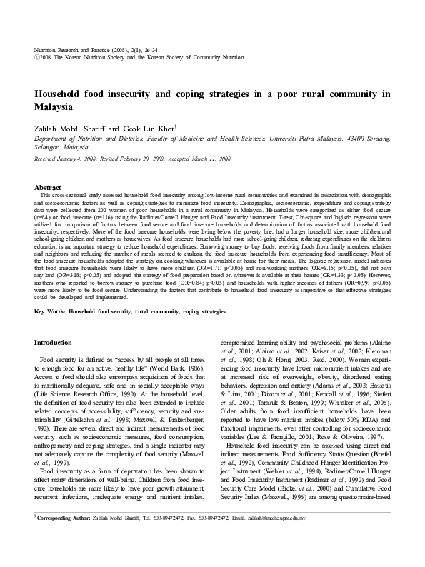 (PDF) Household food insecurity and coping strategies in a poor rural ...
