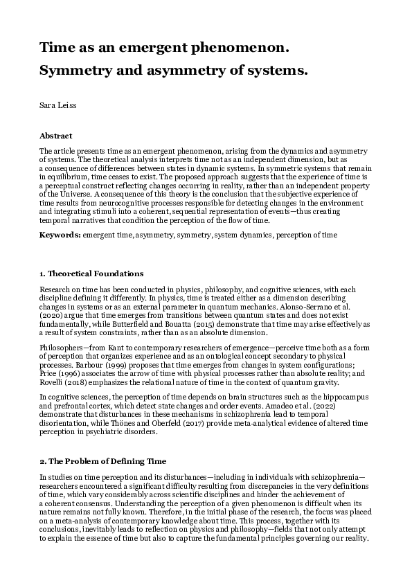 (PDF) Time as an emergent phenomenon. Symmetry and asymmetry of systems