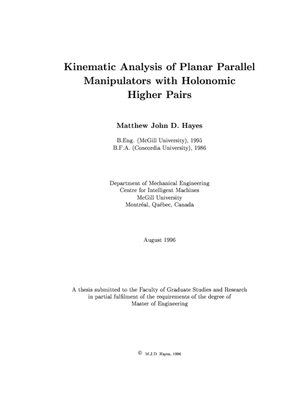 (PDF) Kinematic Analysis of Planar Parallel Manipulators with Holonomic ...