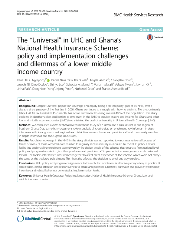 (PDF) The “Universal” in UHC and Ghana’s National Health Insurance ...