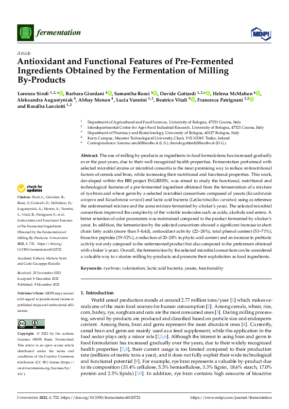 (PDF) Antioxidant and Functional Features of Pre-Fermented Ingredients ...