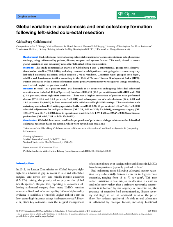 (PDF) Global variation in anastomosis and end colostomy formation ...
