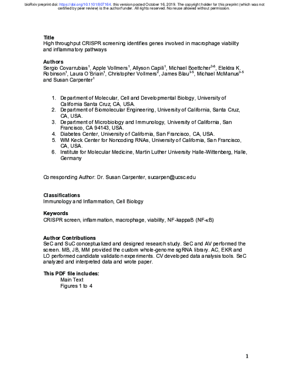 (PDF) High throughput CRISPR screening identifies genes involved in ...