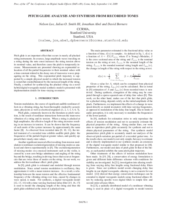 (PDF) Pitch Glide Analysis and Synthesis from Recorded Tones
