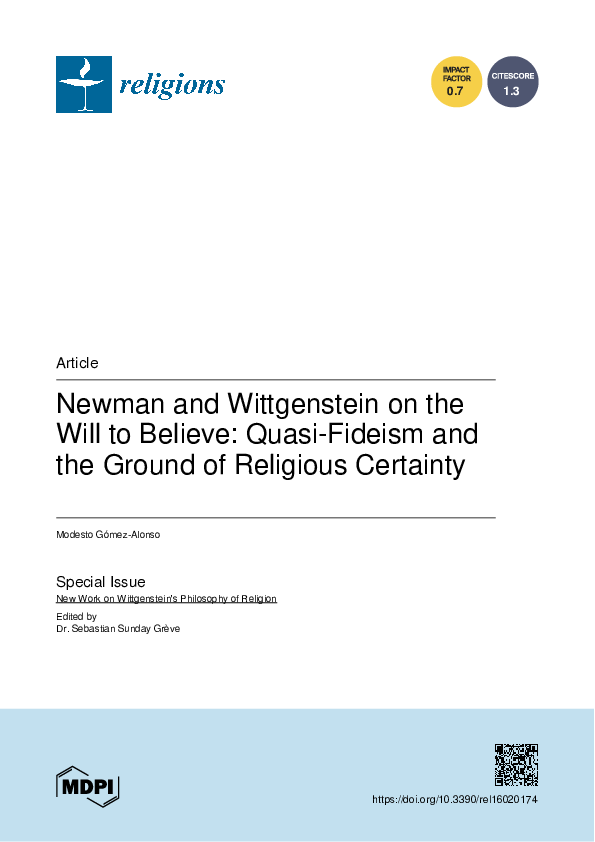 (PDF) Newman and Wittgenstein on the Will to Believe: Quasi-Fideism and ...