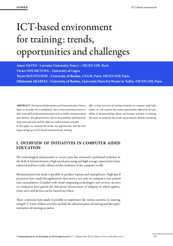 (PDF) ICT-based environment for training: trends, opportunities and ...
