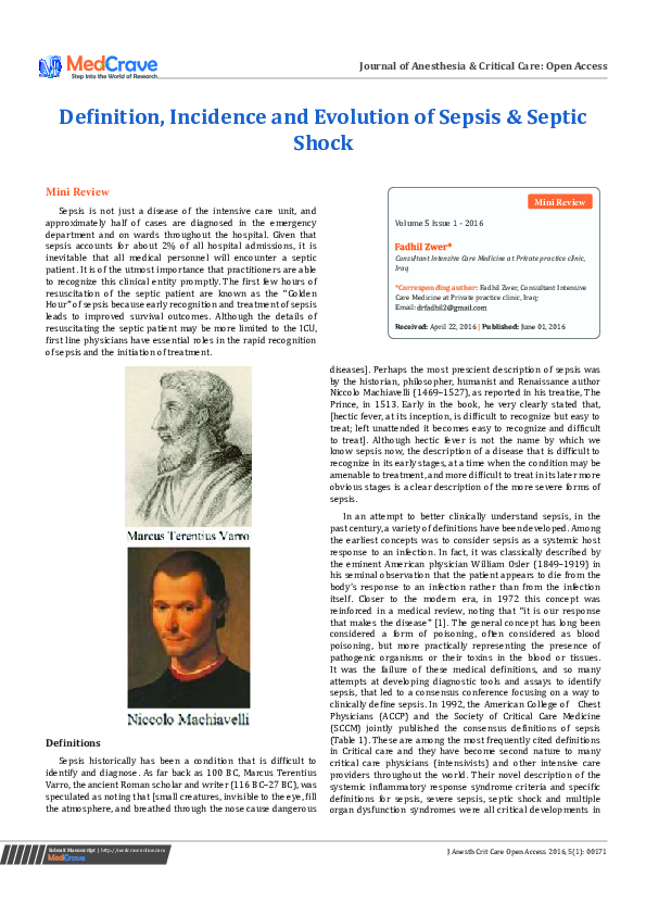 (PDF) Definition, Incidence and Evolution of Sepsis & Septic Shock