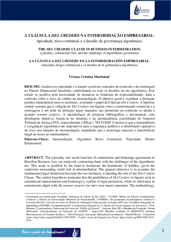 (PDF) A CLÁUSULA DEL CREDERE NA INTERMEDIAÇÃO EMPRESARIAL: tipicidade ...