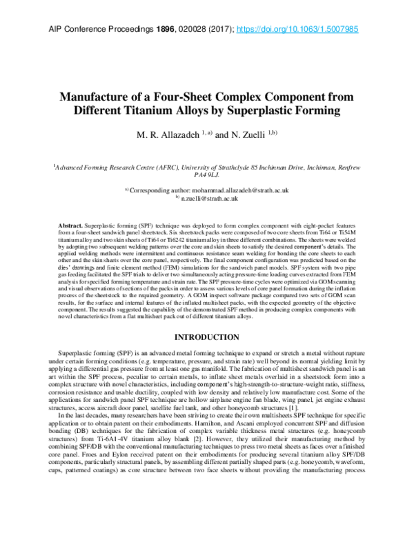 (PDF) Manufacture of a four-sheet complex component from different ...
