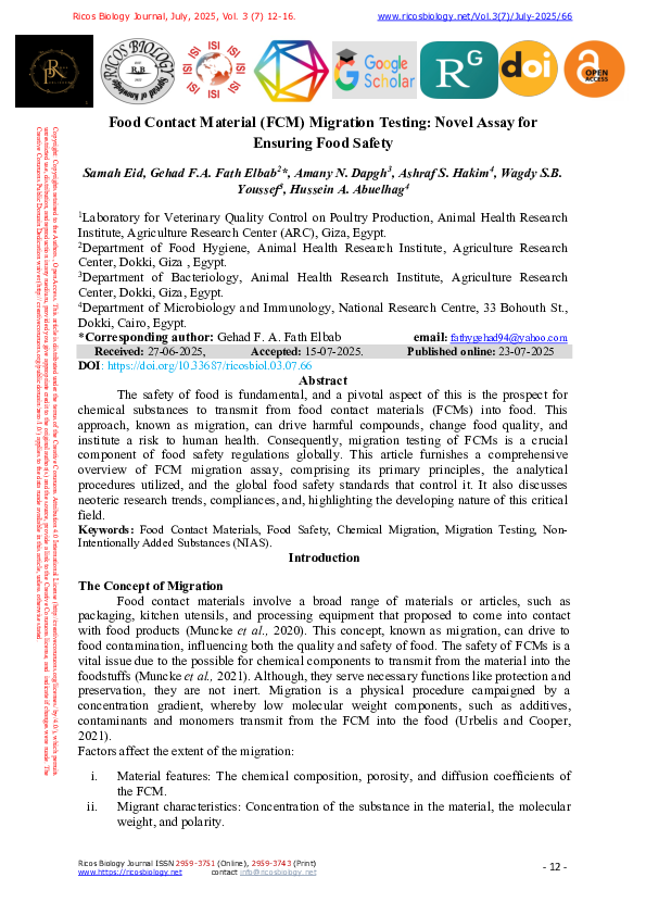 (PDF) Food Contact Material (FCM) Migration Testing: Novel Assay for ...