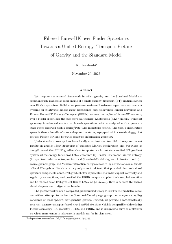 (PDF) Finsler Spacetime, Entropy–Transport Gradient Flows, and Fibered ...