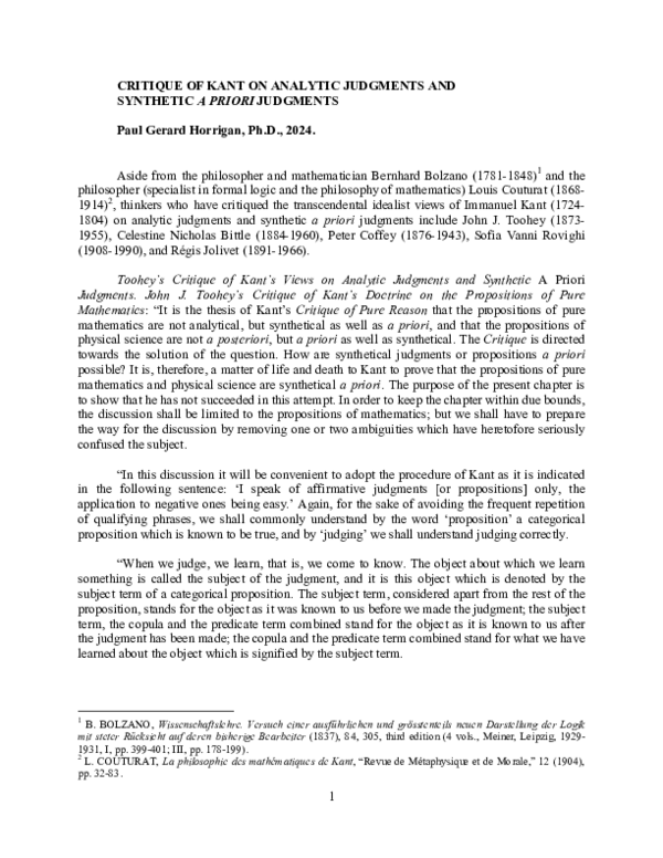 (PDF) Critique of Kant on Analytic Judgments and Synthetic A Priori ...