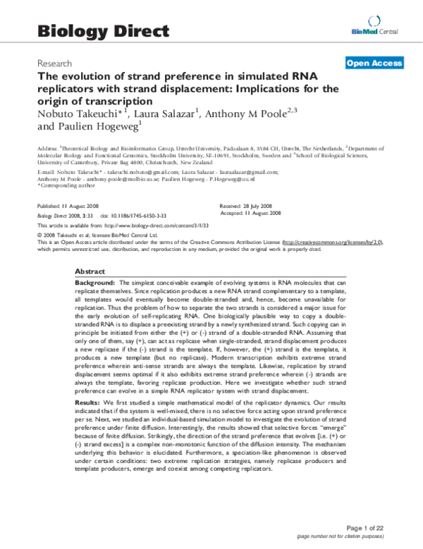(PDF) The evolution of strand preference in simulated RNA replicators ...