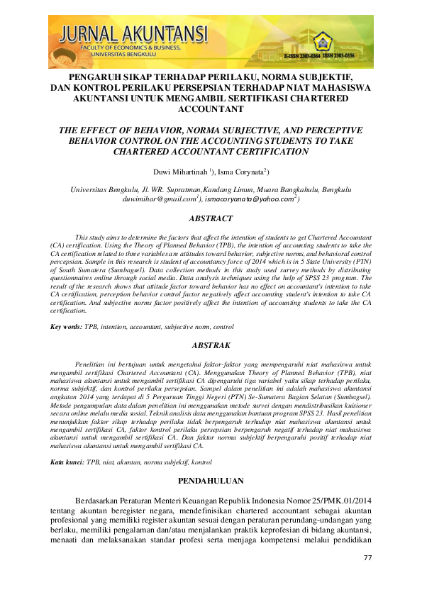 (PDF) Pengaruh Sikap Terhadap Perilaku, Norma Subjektif, Dan Kontrol ...