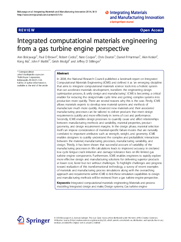 (PDF) Integrated computational materials engineering from a gas turbine ...