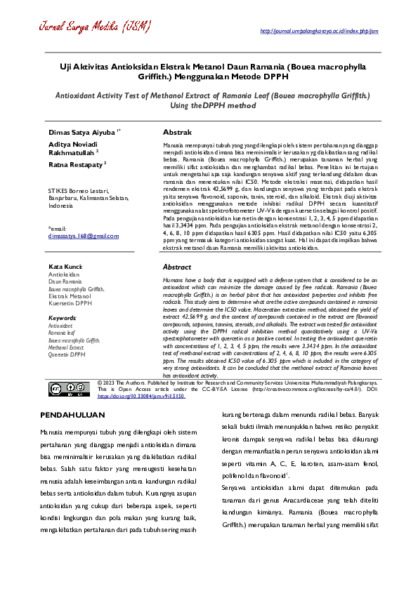 (PDF) Uji Aktivitas Antioksidan Ekstrak Metanol Daun Ramania (Bouea ...