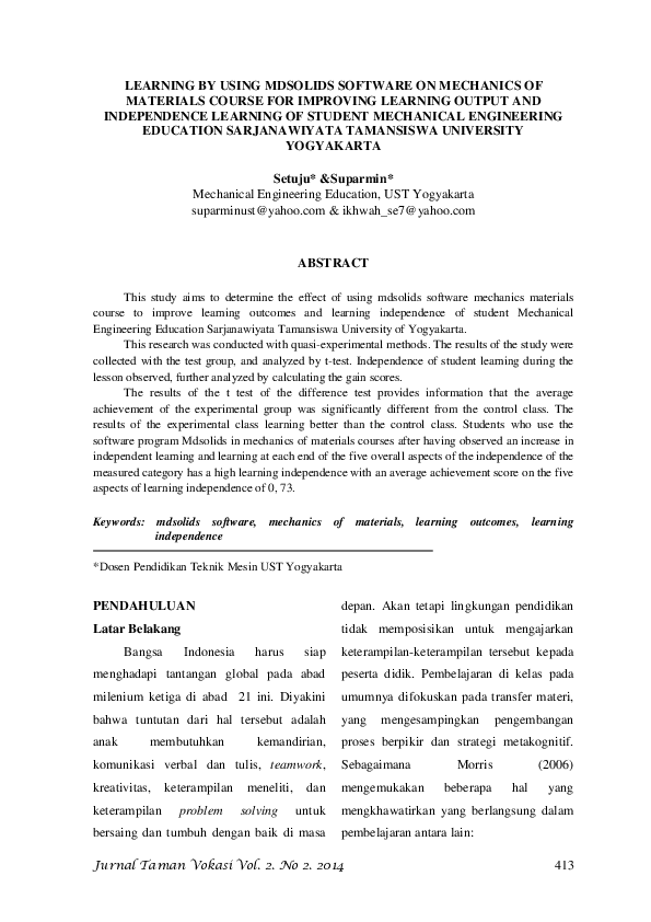 (PDF) Learning by Using Mdsolids Software on Mechanics of Materials ...
