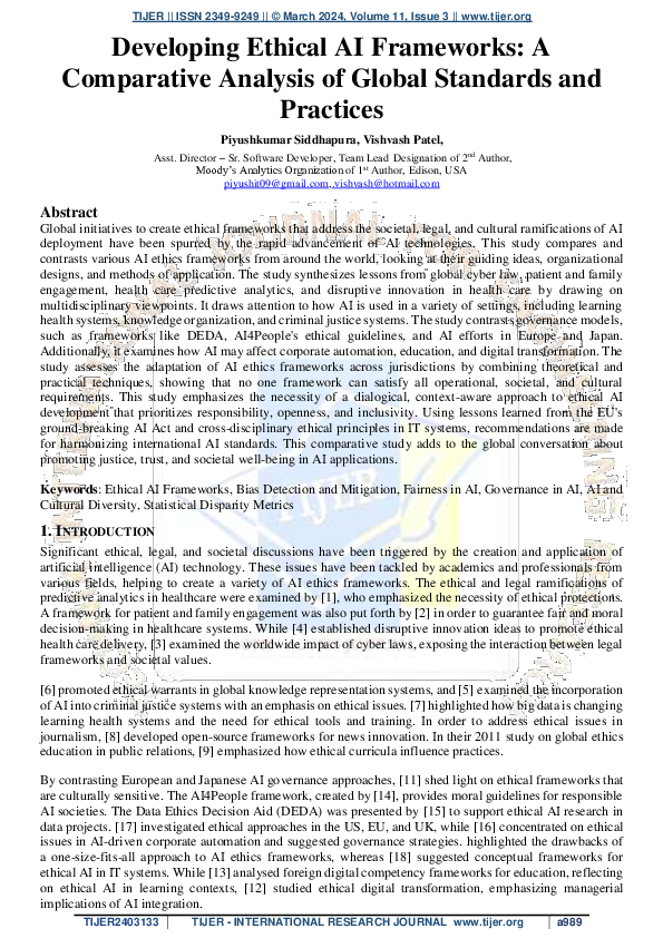 (PDF) Developing Ethical AI Frameworks: A Comparative Analysis of ...