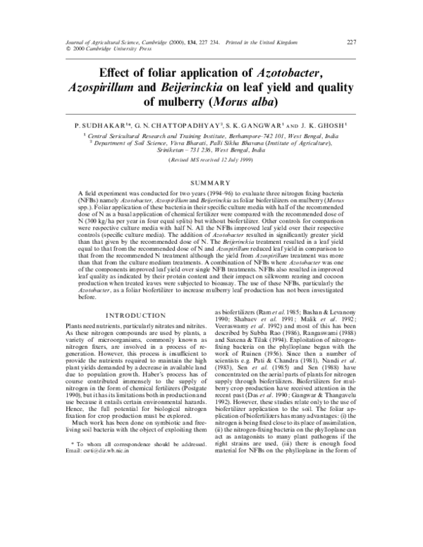 (PDF) Effect of foliar application of Azotobacter, Azospirillum and ...
