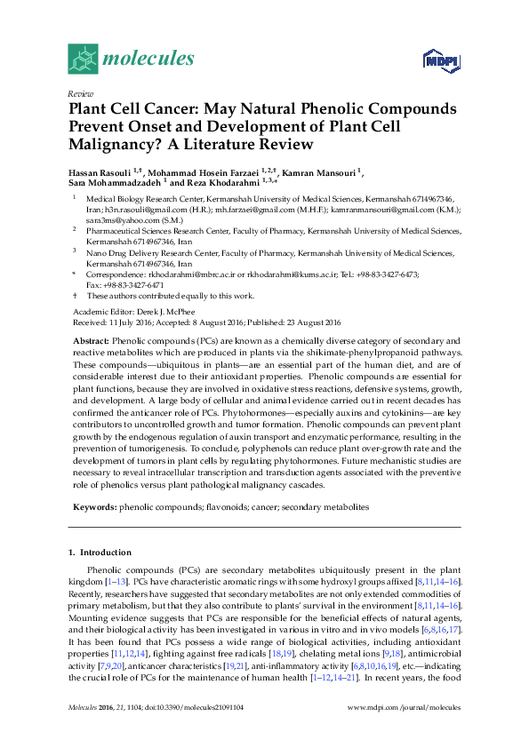 (PDF) Plant Cell Cancer: May Natural Phenolic Compounds Prevent Onset ...