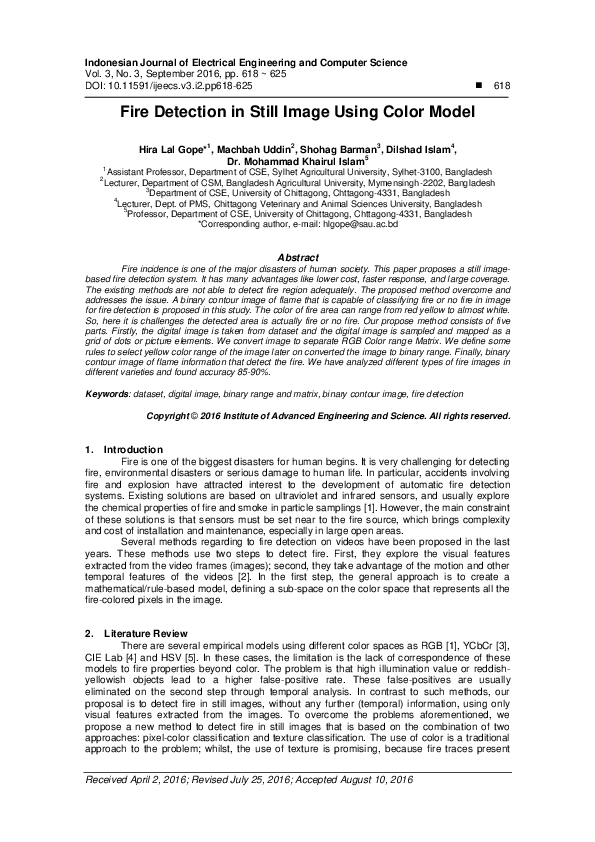 (PDF) Fire Detection in Still Image Using Color Model