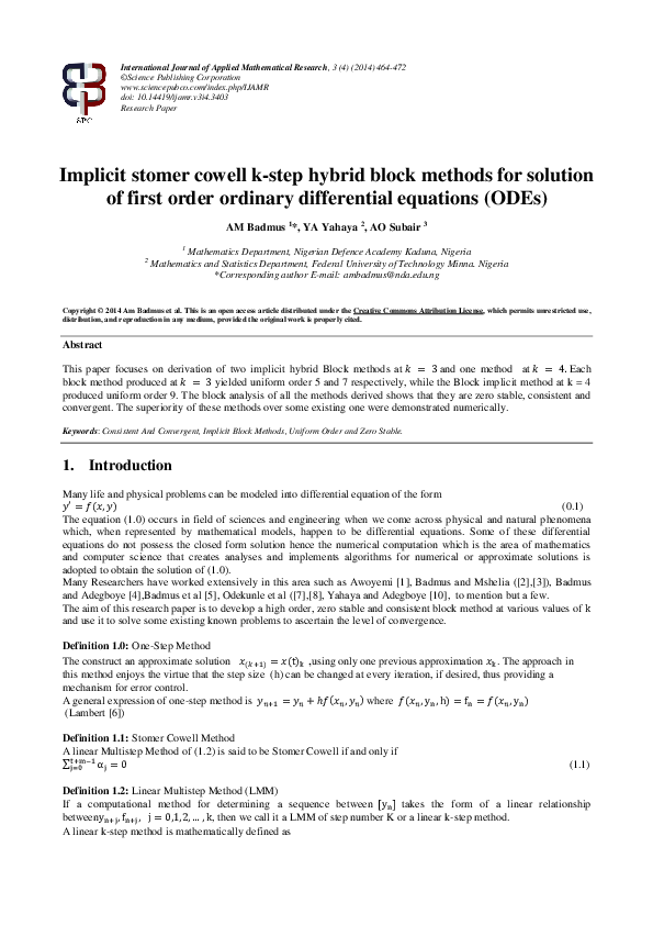 (PDF) Implicit stomer cowell k-step hybrid block methods for solution ...