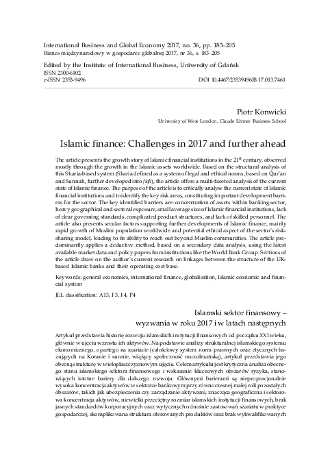 (PDF) Islamic finance: Challenges in 2017 and further ahead