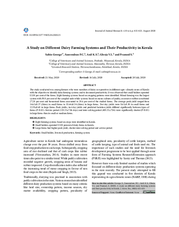 (PDF) A Study on Different Dairy Farming Systems and Their Productivity ...
