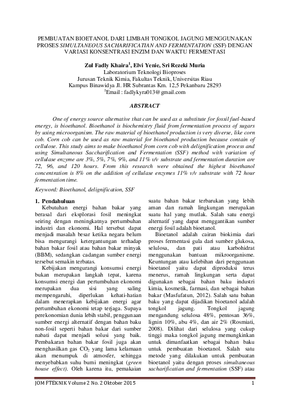 (PDF) Pembuatan Bioetanol Dari Limbah Tongkol Jagung Menggunakan Proses ...