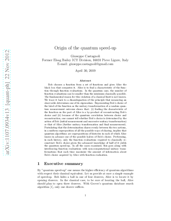(PDF) Origin of the quantum speed-up