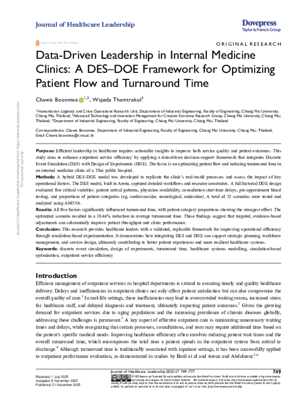 (PDF) Data-Driven Leadership in Internal Medicine Clinics: A DES-DOE ...