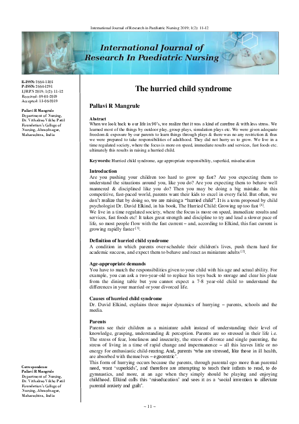 (PDF) The hurried child syndrome