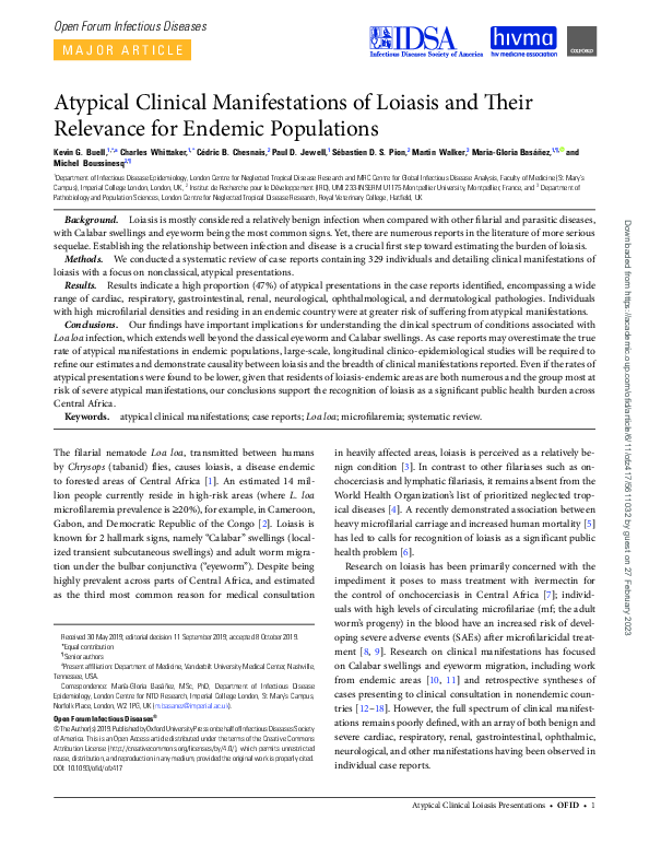 (PDF) Atypical Clinical Manifestations of Loiasis and Their Relevance ...