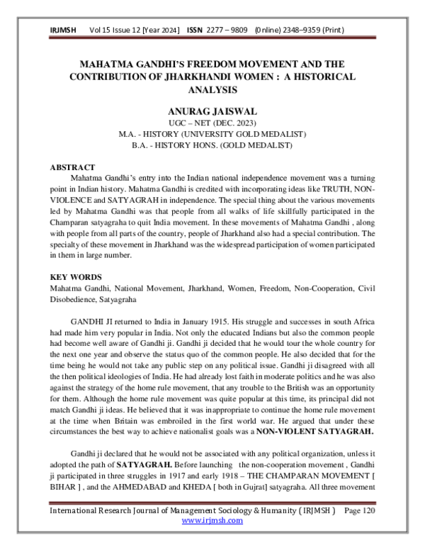 (PDF) MAHATMA GANDHI'S FREEDOM MOVEMENT AND THE CONTRIBUTION OF ...