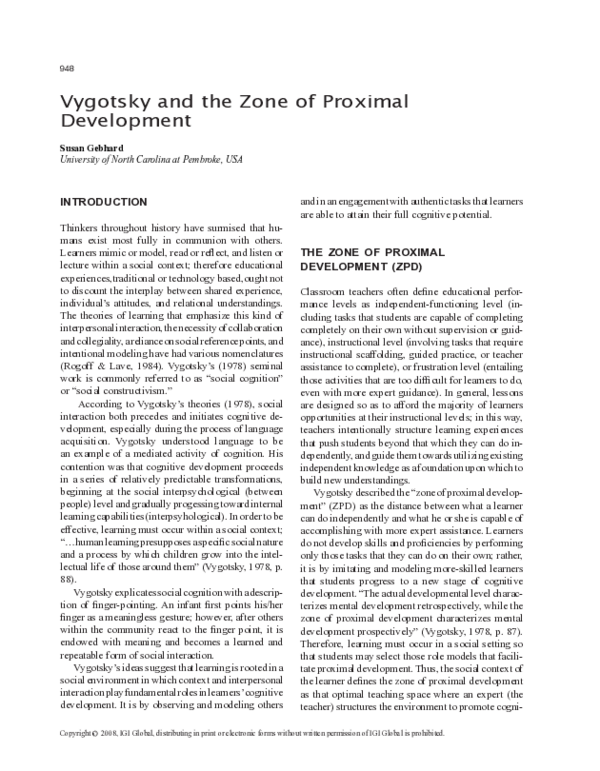 (PDF) Vygotsky and the Zone of Proximal Development