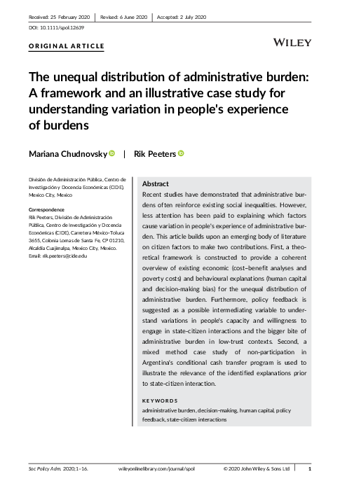 (PDF) The unequal distribution of administrative burden: A framework ...